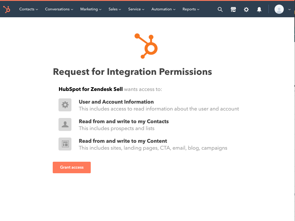 HubSpot for Sell App Integration with Zendesk Sell